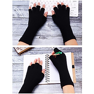 Pangda 2 Pairs Unisex Fingerless Gloves Half Finger Stretchy Knit Gloves Lengthen Wrist Mittens Winter Warm Gloves (Size 1, Black)