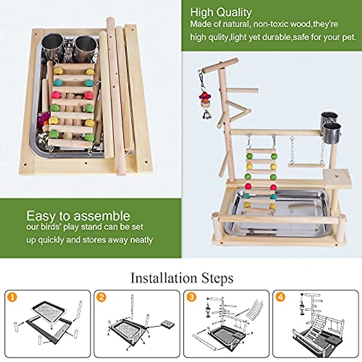 Parrots Playstand, Bird Playground, Bird Parrot Perch Stand, Parrot Climbing Ladder Swing Toy for Small Parakeets, Cockatiels, Finches, Budgie(14.57 * 10.24 * 17.32IN)