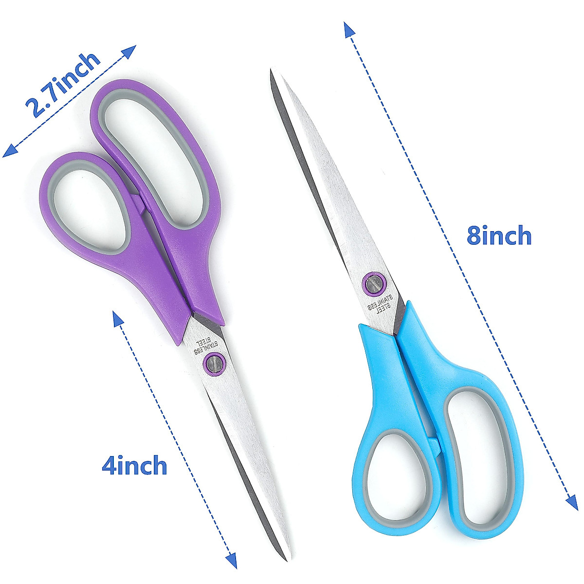 GMMA 3Pcs office scissors for desk scissors all purpose 8 inch craft scissors for adults teacher student Scissors for Office Home School Sewing Fabric Craft Supplies (Opal Blue, Grey, Purple)