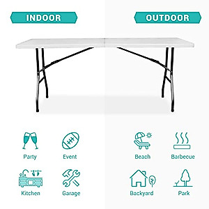 Gnomiya 6ft Folding Tables, Heavy Duty HDPE Plastic Portable Folding Table, Utility Indoor Outdoor Foldable Dining Table for Parties, Backyard Events