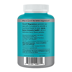 Qunol Magnesium Gummies for Adults, 200mg Magnesium Citrate High Absorption Supplement, Supports Nerve/Bone Health, Muscle Health, Vegetarian, 90 Count (pack of 1)