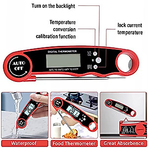 Household Instant Digital Meat Thermometer, Instant Food Thermometer with Digital Probe, Baking, Water, Milk, Oil Thermometer, Waterproof Metal Thermometer with LCD Reading.