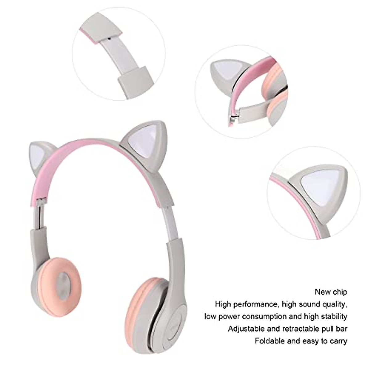 Cat Ear Headphone, RGB Wireless Gaming Headset Noise Cancelling Retractable Portable Bluetooth Headphone with 40mm Speaker for Kids Adults Girls Boys