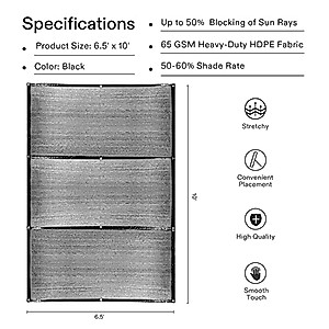 VIVOSUN Sunblock Shade Cloth, 50%-60% Shade Net, 6.5' x 10' Black Garden Shade Mesh with Grommets for Plant Covers, Swimming Pools, Patios, and Yards