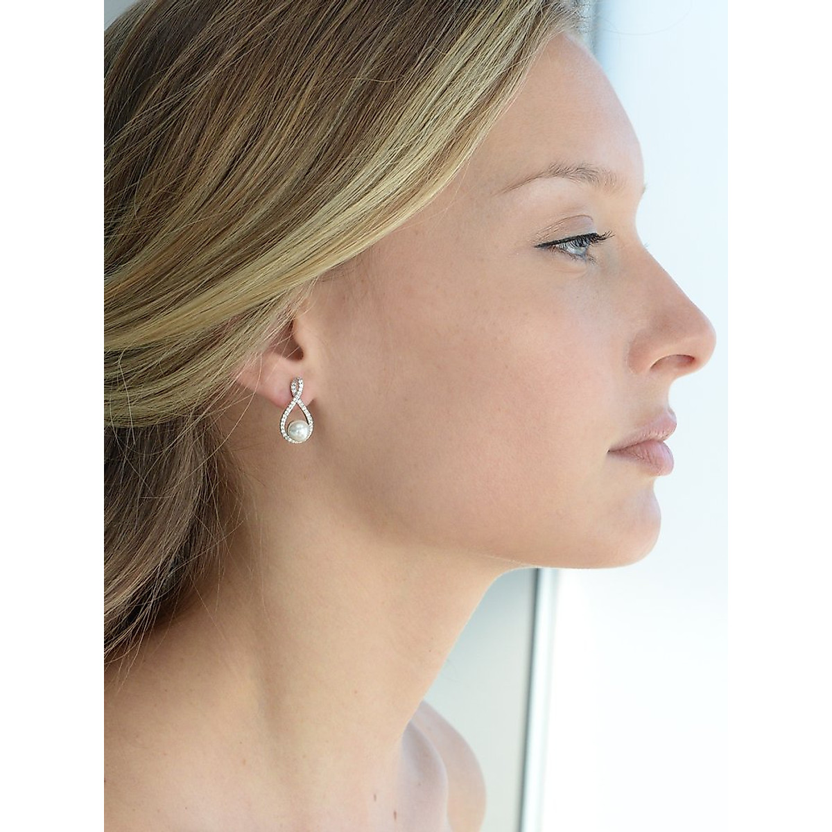 Mariell Pearl Drop Earrings with Cubic Zirconia Crystals For Brides, Weddings, Mother's Day Jewelry Gift