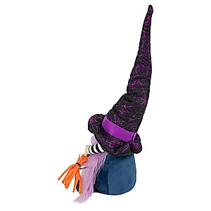 Northlight 14" Black and Purple Witch Gnome with Broom Indoor Halloween Figure
