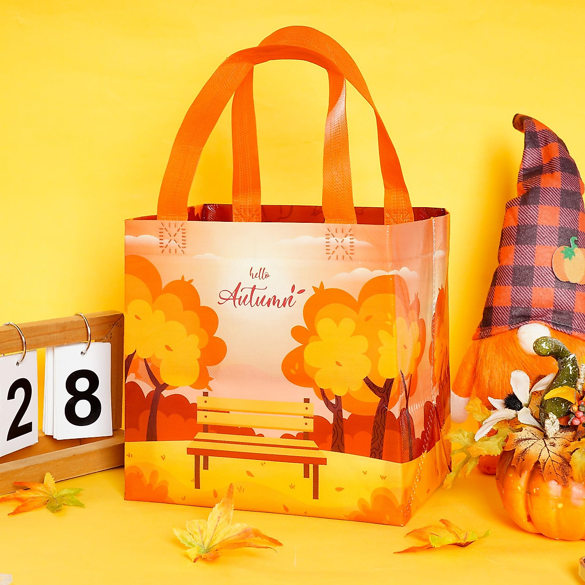 6 Pcs Thanksgiving Gift Bags with Handles, Non-Woven Fall Gift Bags, Reusable Tote Bags for Gifts Wrapping, Autumn Thanksgiving Fall Party Favor Supplies