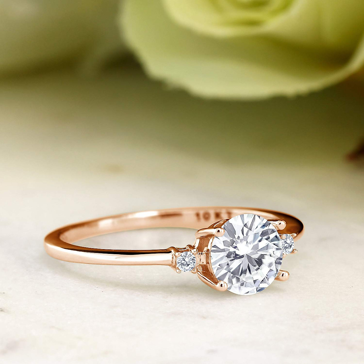 10K Rose Gold Forever Classic Moissanite From Charles & Colvard and White Lab Grown Diamond Solitaire Engagement Ring For Women (0.83 Cttw, Round 6MM, Gemstone Birthstone, Size 7)