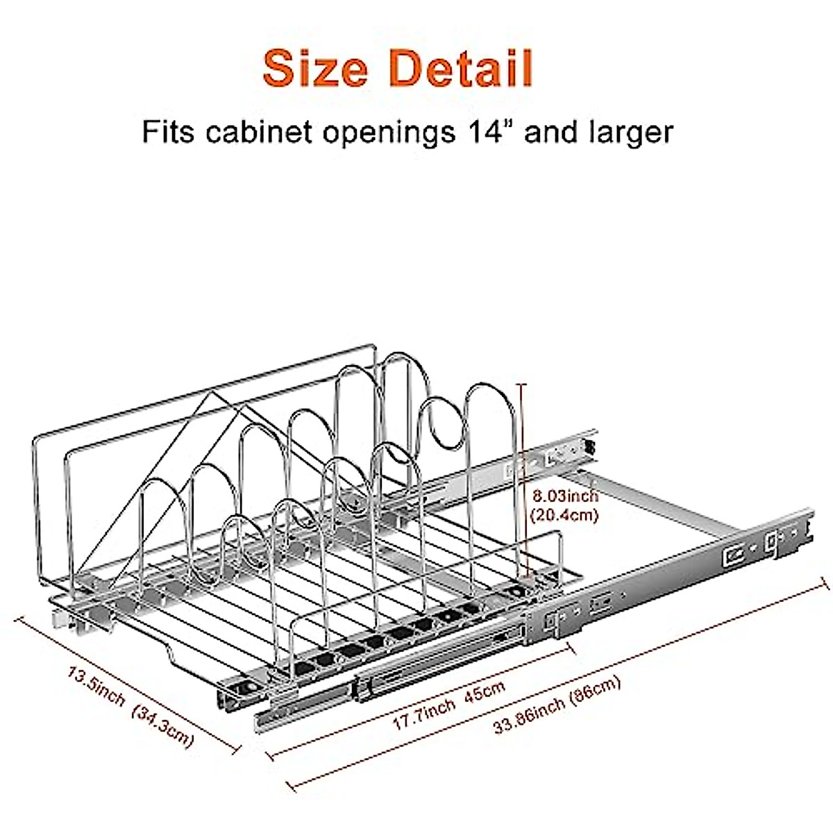 FANHAO Slide Out Cutting Board, Bakeware, and Tray Organizer, Wire Pull Out Kitchen Cabinet Organizer for Pots, Pans, and Lid Cookware, 13.5 inch wide x 17.7 inch deep – Chrome