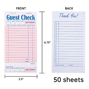 DGBDPACK Guest Check Pads EP-3632-1 (20 Pads), Total 1000 Pink Waitress Notepad, Server Order Pads