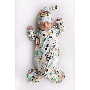 Terriboo Newborn Baby Boy Long Sleeve Sleeper Gown Coming Home Outfit Nightgown Hat Set 0-3 month (Green)