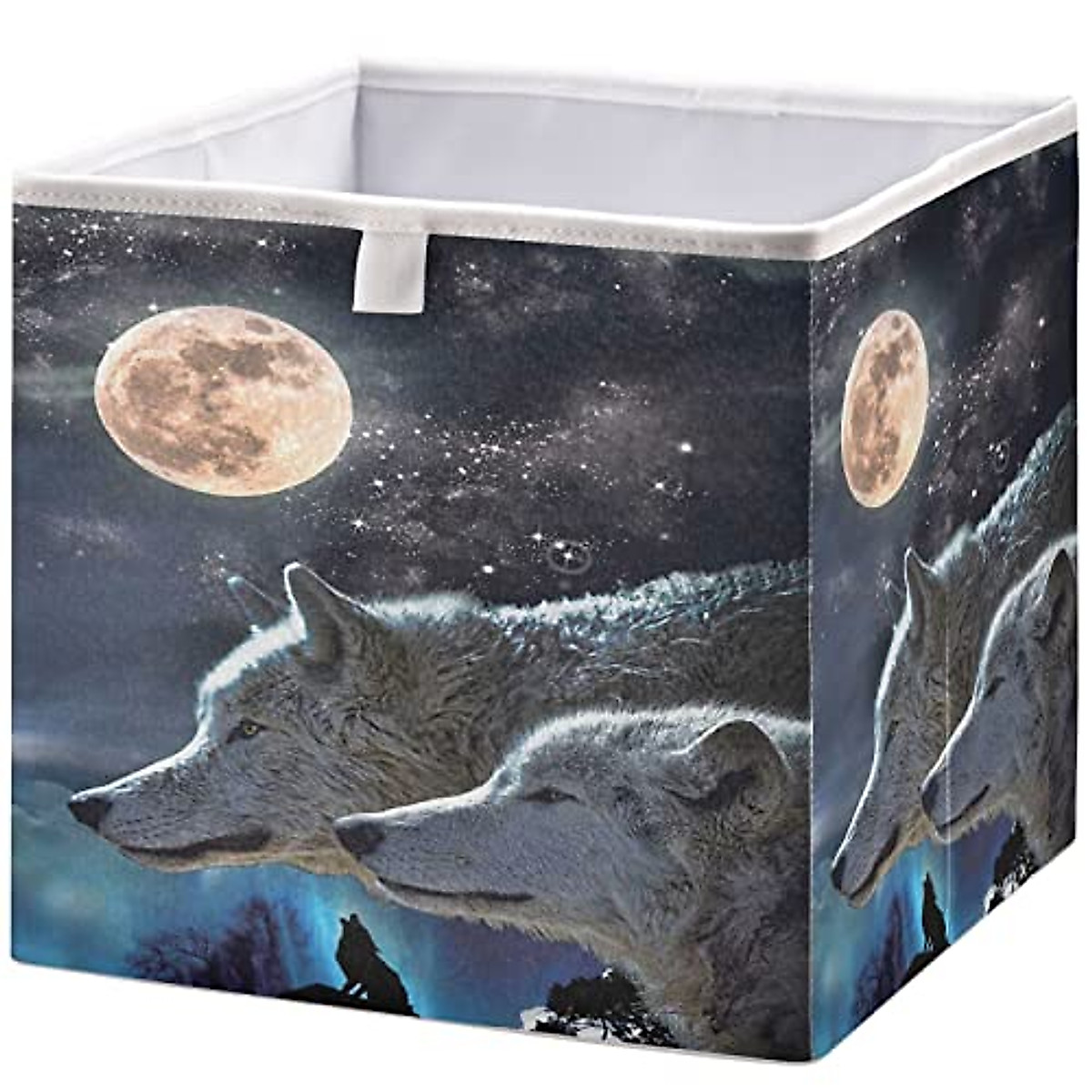 visesunny Closet Baskets Wolf Animal Storage Bins Fabric Baskets for Organizing Shelves Foldable Storage Cube Bins for Clothes, Toys, Baby Toiletry, Office Supply