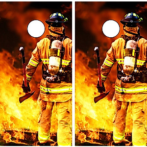 C214 Fire Man Fireman Cornhole WRAP Wraps Laminated Board Boards Decal Set Decals Vinyl Sticker Stickers Bean Bag Game Vinyl Graphic Tint Image