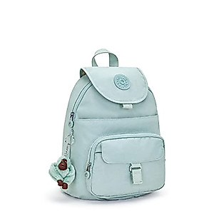 Kipling Women's Queenie, Adjustable Backpack Straps, Monkey Keychain, Key Clasp, Top Carry Handle, Serene Green, 10''L x 13.25''H x 6.25''D