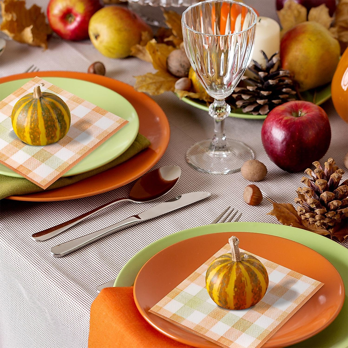 ​Quera 50 Pack Fall Plaid Paper Napkins Autumn Cocktail Napkins Tartan Check Scottish Square Disposable Bar Napkins for Thanksgiving Party, Baby Shower, Celebration Party