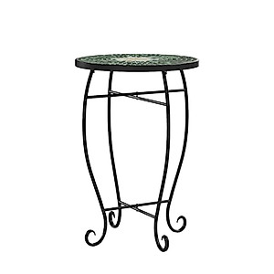 Giantex Outdoor Side Table, Mosaic Patio Table, 14inch Accent Table Plant Stand, Ceramic Tile Top Metal Frame, Small End Table Porch Beach Patio Garden Balcony Poolside