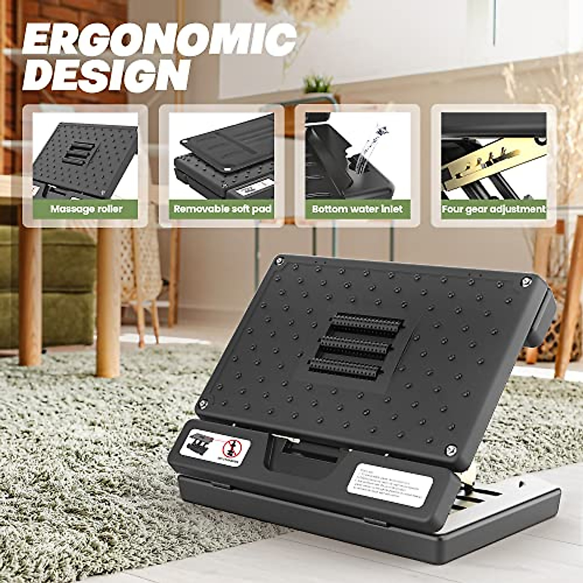 Vhelyom Foot Rest for Under Desk at Work, Height Adjustable Footrest with Massage Roller and Soft Pad, Foldable Ergonomic Foot Rest for Car, Underdesk, Home, Train(Black)