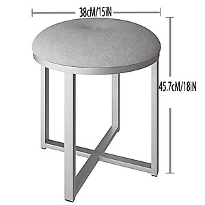 Vanity Stool Vanity Bench Round - Make Up Chair Grey Silver Vanity Stool for Makeup Room White Chair Makeup Stool Chair for Vanity White Metal Vanity Chair Bench Seat NO pre-drilled Holes