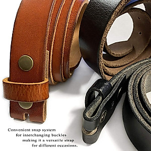 BS100 Genuine One Piece Full Grain Leather 1-1/8"(30mm) Wide Belt Strap with Snaps (Black, 34)