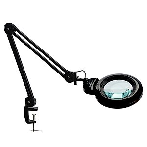 Bemelux Bifocals Magnifying Desk Lamp with Clamp, 5 Diopter with 20 Diopter, 6 Inch Detachable Lens and 120PCS LEDs, 3 Color Modes 1200 Lumens Swivel Arm Magnifying Lamp with Light for Crafts