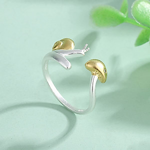 Cute Mushroom Snail Ring Creative Cartoon Snail Stud Earrings Adjustable Gold Silver Snail Mushroom Jewelry for Women (Mushroom Ring)