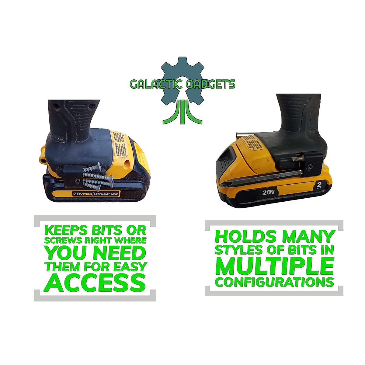 MAGNETIC Bit Holder for DEWALT 20V Drill or Craftsman V20 Drill - Side Mounted - Strong Magnets - Low Profile Design - Galactic Gadgets