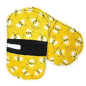 Set of 2 - Honey Bumble Bees White and Black on Yellow Oval Shaped Pot Holders Hot Pan Plate Pads Microwave Mitts