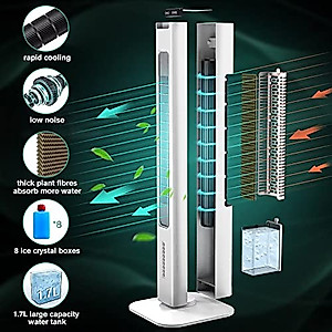 41'' Portable Air Conditioners, 3-1 Evaporative Air Cooler w/Remote, 15H Timer, 90° Swing, Portable AC with 1700ML Water Tank, 8 Ice Boxes, 3 Modes 3 Speeds Cooling Tower Fan For Room Home Office