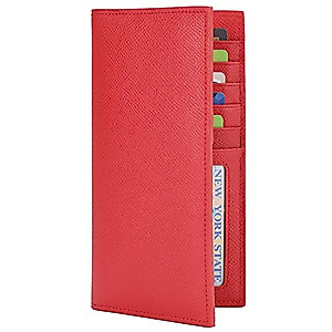 GintaXen Slim Leather ID/Credit Card Holder Long Wallet with RFID Blocking - Red