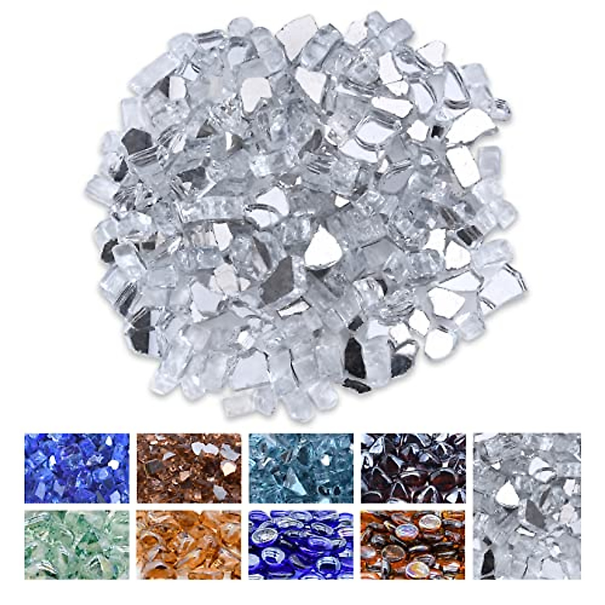 GasSaf 1/2 Inch Fire Glass Reflective Tempered Fireglass Cut Crushed FireGlass for Fire Pit, Fireplace and fire Pit Table (20 Pound)(Crystal Ice Reflective)