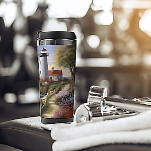 Lighthouse Travel Coffee Mug 12.85oz Insulated Coffee Tumbler 304 Stainless Steel Thermos for Travel Fitness Outdoor Activities Coffee Shop Office Home