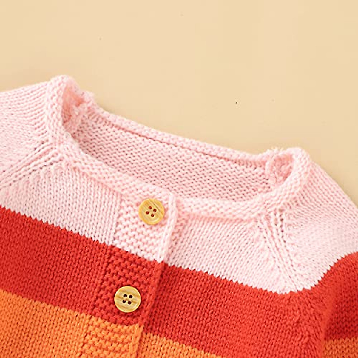 Newborn Baby Girls Boys Knitted Cardigan Casual Long Sleeve Crewneck Rainbow Stripes Button Down Knit Coat Outwear (Light Pink, 12-18 Months)