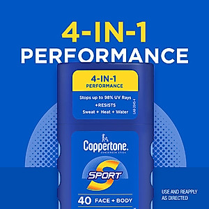 Coppertone Sport Sunscreen Stick SPF 40, Stick Sunscreen for Face and Body, Water Resistant, Travel Size, 1.5 Oz