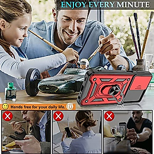 Galaxy A32 5G Case, Samsung Galaxy A32 5G Case with HD Screen Protector, Heavy Duty Shockproof Phone Cover with Magnetic Kickstand Ring for Galaxy A32 5G, Red