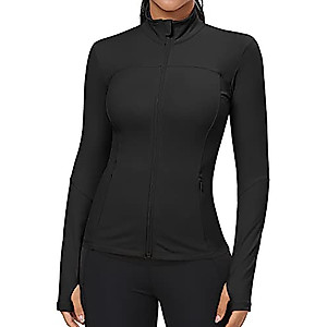 GYM RAINBOW Workout Jackets for Women, Full Zip Slim Fit Lightweight Athletic Running Sports Track Jacket with Pockets(1-Black,Medium)