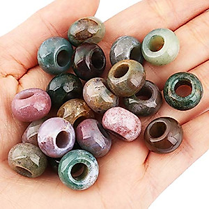 TUMBEELLUWA Natural Gemstone Beads for Jewelry Making, Rondelle Large Hole Loose Beads Pack of 15,Indian Agate(8x14 mm)