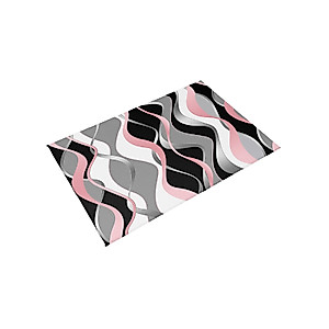 Pink Black Outdoor Rugs for 6'x9' Patios Clearance, RV Camping Mat Rug Portable Outside Rug Indoor Outdoor Area Rug Mat for Beach Deck Pool Geometric Contemporary Grey White Stripe