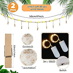 2 Pcs LED Wall Hanging Photo Display with Wooden Beads Boho Garland Decor 4.75 Feet String Lights with 9 DIY Photo Collage Card Holders Clips for Christmas Home Light Decor