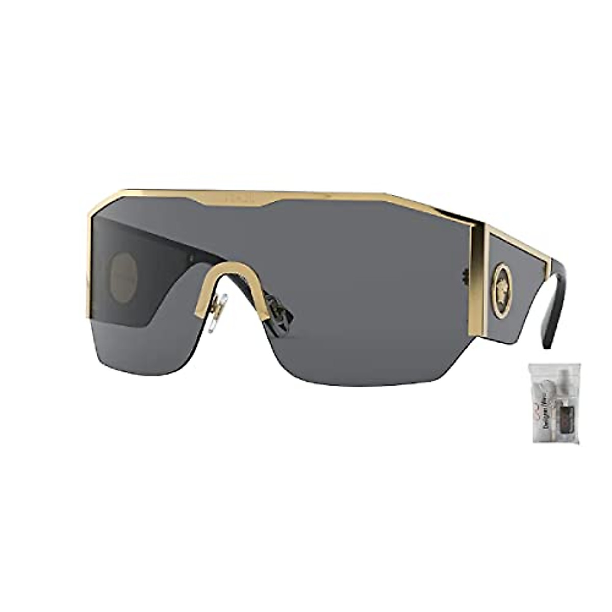 Versace VE2220 100287 41MM Gold/Dark Grey Irregular Sunglasses for Men + BUNDLE with Designer iWear Eyewear Kit