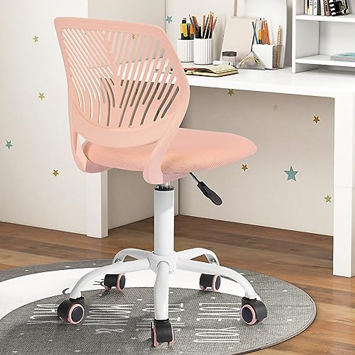FurnitureR Desk Chair Small Study Chairs Armless for Child Kids Teens, Swivel Rolling Lightweight Task Chair with Wheels and Mesh Padded Cushion, Orange Rose