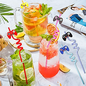 24 Pack Video Game Party Favors Game Controller Drinking Straws,Video Game Straws Reusable Plastic Straws,Boys Gamer Birthday Party Supplies Gifts for Kids,Game On Party Supplies