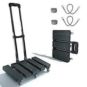 Antetek Folding Hand Truck, 500 lbs Capacity Heavy Duty Luggage Cart, Foldable Hand Cart with 6 Wheels & 2 Ropes, Compact Utility Dolly Platform Cart for Luggage, Personal, Travel, Moving, Office