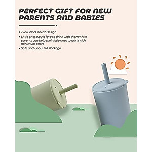 DF DUALFERV 2 Pcs Silicone Sippy Cup, Silicone Straw Cups for Toddlers, Baby Straw Cup, Silicone Sippy Cups for Baby 6 Months (Blue, Green)