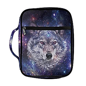 Dreaweet Galaxy Wolf Bible Carrying Case Cheetah Design Bible Covers for Men Boys, Lightweight Pockets Zipper Book Tote Bag for Office School Church Travel