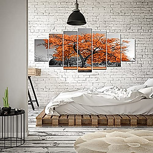 7 Panel Xlarge Tree Wall Art Decor Tree of Life Canvas Prints Natural Landscape Painting Picture Contemporary Framed Artwork for Kitchen Chic Decor Living Room(Orange)