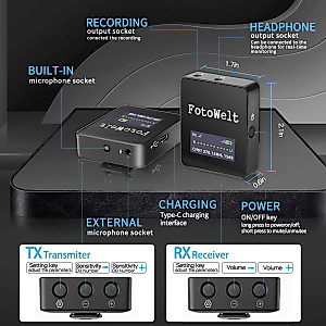 Wireless Lavalier Microphone, Lapel Microphone for DSLR Camera with OLED Display, Realtime Monitoring, Wireless Lav Mic for Podcast Interview Vlogging Youtube Video Recording