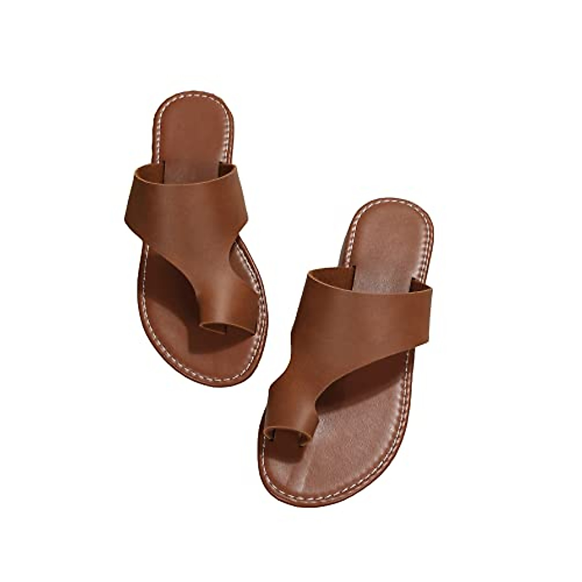 GORGLITTER Open Toe Flat Sandals Single Band Toe Ring Thong Sandals Flip Flops Brown EUR38