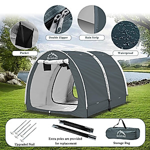 Gromay Outdoor Bike Storage Shed Tent, 10x7.3FT Large 2 in 1 Bicycle Cover Double Doors Portable Motorcycle Tent PU4000 Waterproof 3 Layers Silver Coated Oxford Cover Foldable Garden Tools Shelter