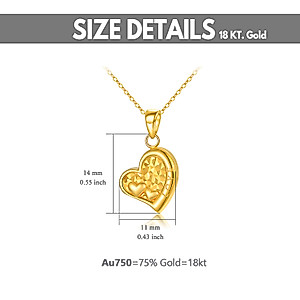 18K Solid Gold Heart Necklace Jewelry for Women, "I Love You Forever" Real Gold Love Heart Pendant Anniversary Jewelry Gifts for Mom, Wife 18"