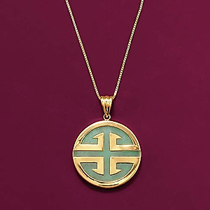 Ross-Simons Jade "Longevity" Circle Pendant in 14kt Yellow Gold